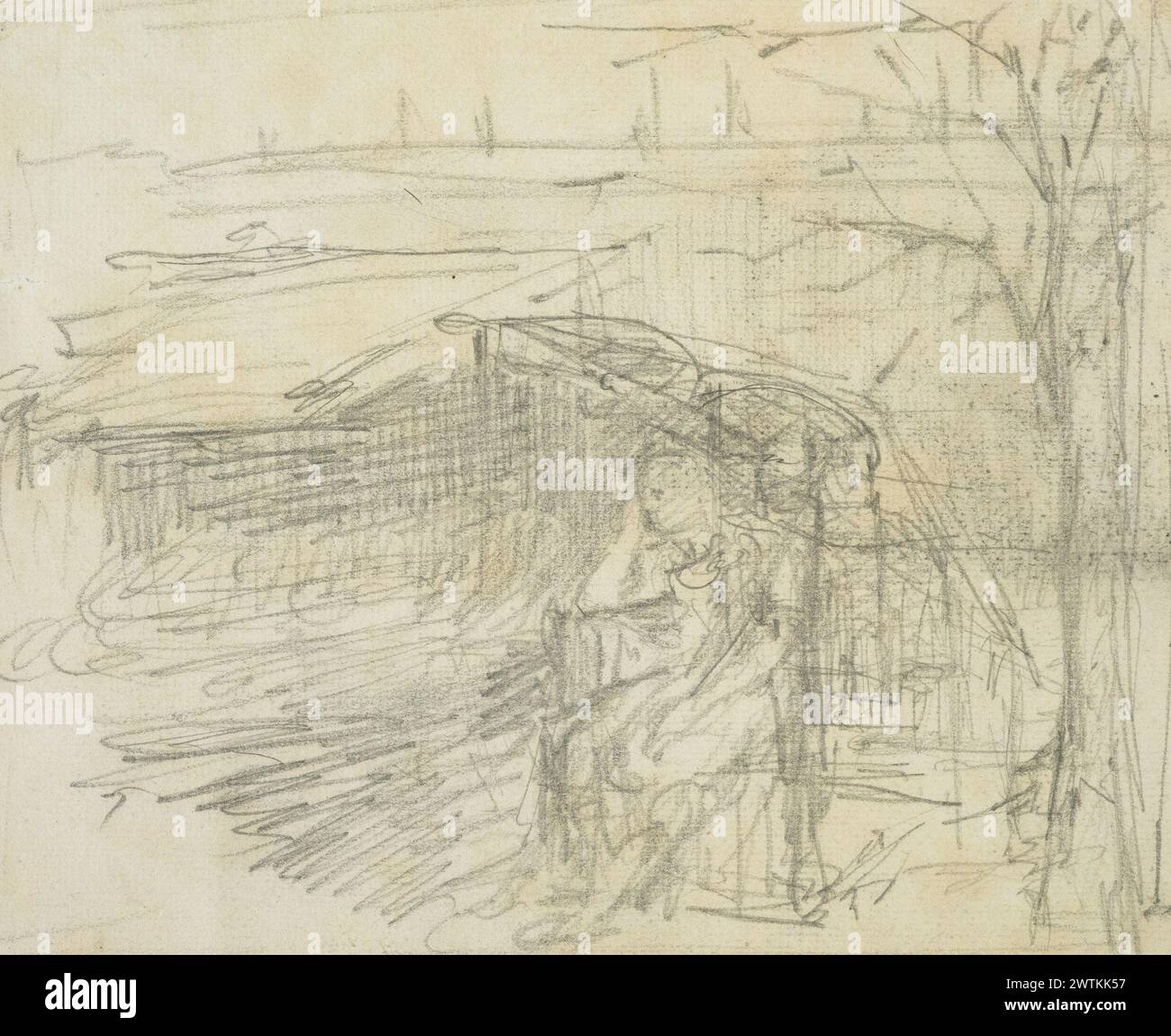 Figure with umbrella drawings, works on paper Stock Photo - Alamy