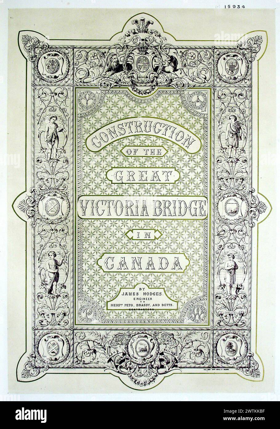 Chromolithograph - Construction of the Great Victoria Bridge in Canada ...