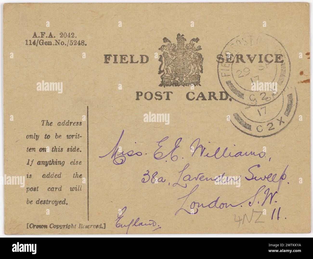 Postcard, 'Field Service Post Card', WWI Visual and Verbal ...