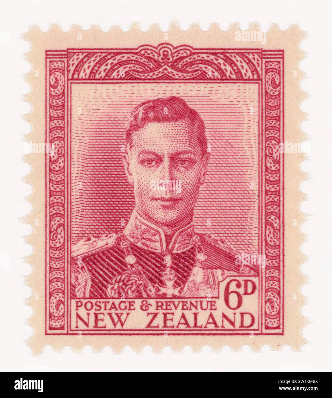 Issued six penny 'King George VI' definitive stamp in carmine postage ...