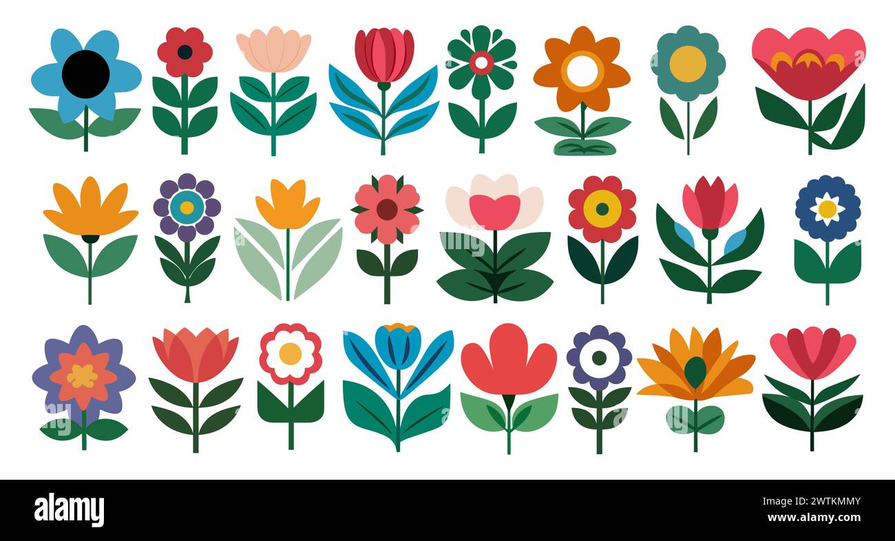 Set of hand drawn floral design elements isolated Stock Vector Image ...
