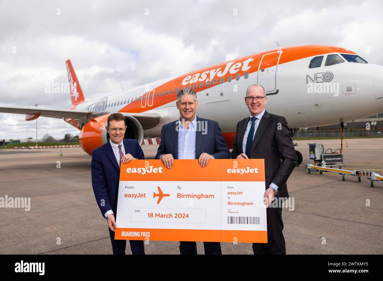 EDITORIAL USE ONLY (Left to right) Birmingham Mayor Andy Street, Johan Lundgren, CEO of easyJet ...