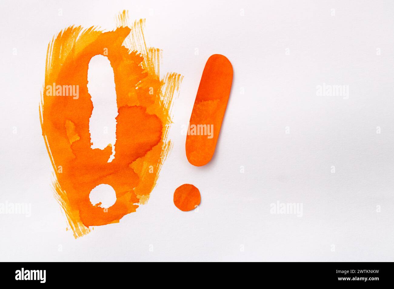 Orange exclamation marks, figure and background Stock Photo - Alamy