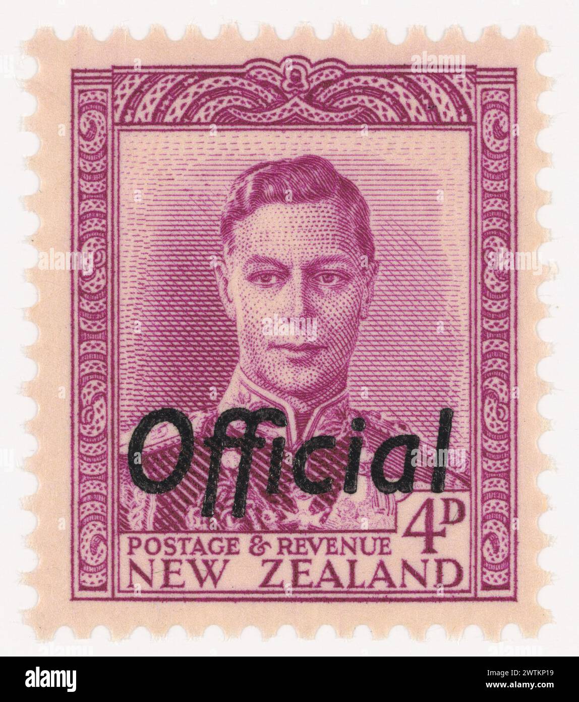 Issued four penny 'King George VI' Official stamp in bright purple ...