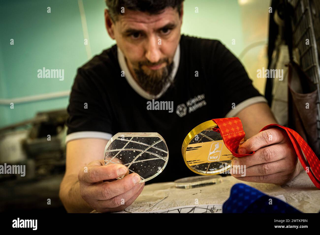 Novy Bor, Czech Republic. 18th Mar, 2024. Glassmakers from Kolektiv ...