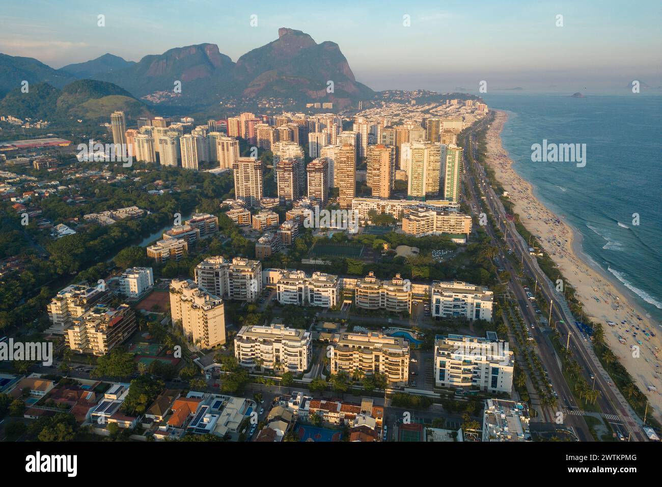 Aerial View of Barra da Tijuca Beach With Condos and Mountains in the ...