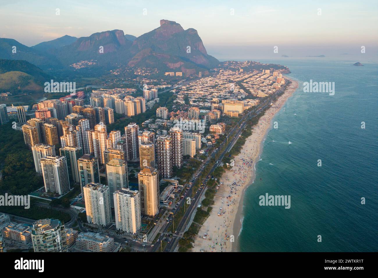 Aerial View of Barra da Tijuca Beach With Condos and Mountains in the ...