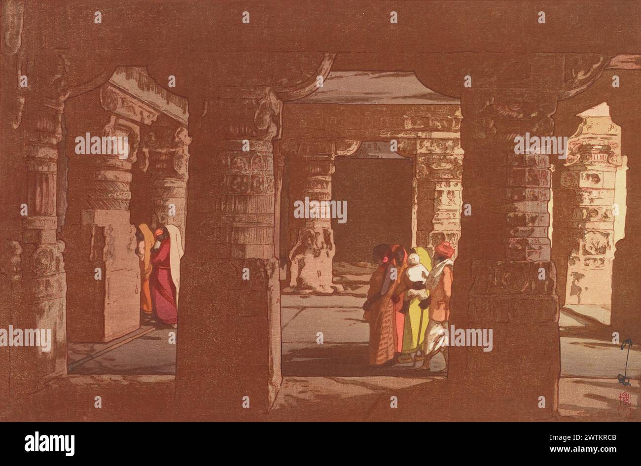 Third cave temple in Ellora colour woodcuts, works on paper Stock Photo ...