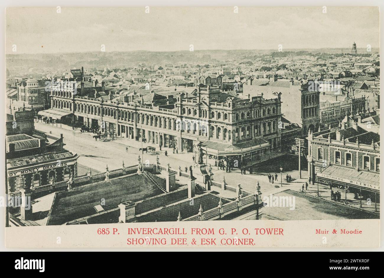 Invercargill from General Post Office Tower, showing Dee and Esk corner ...