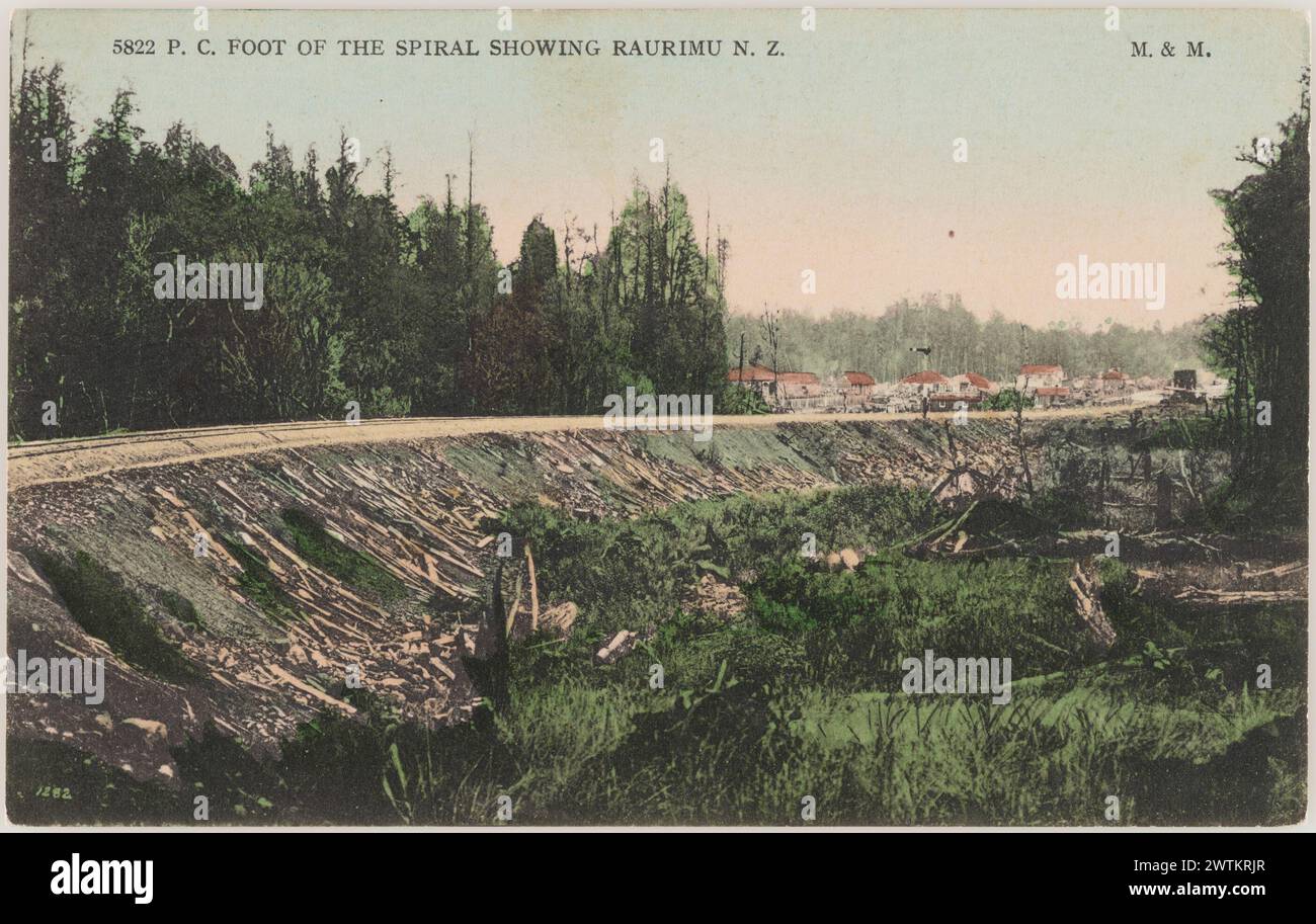 Foot of the Spiral showing Raurimu photographic postcards Stock Photo ...