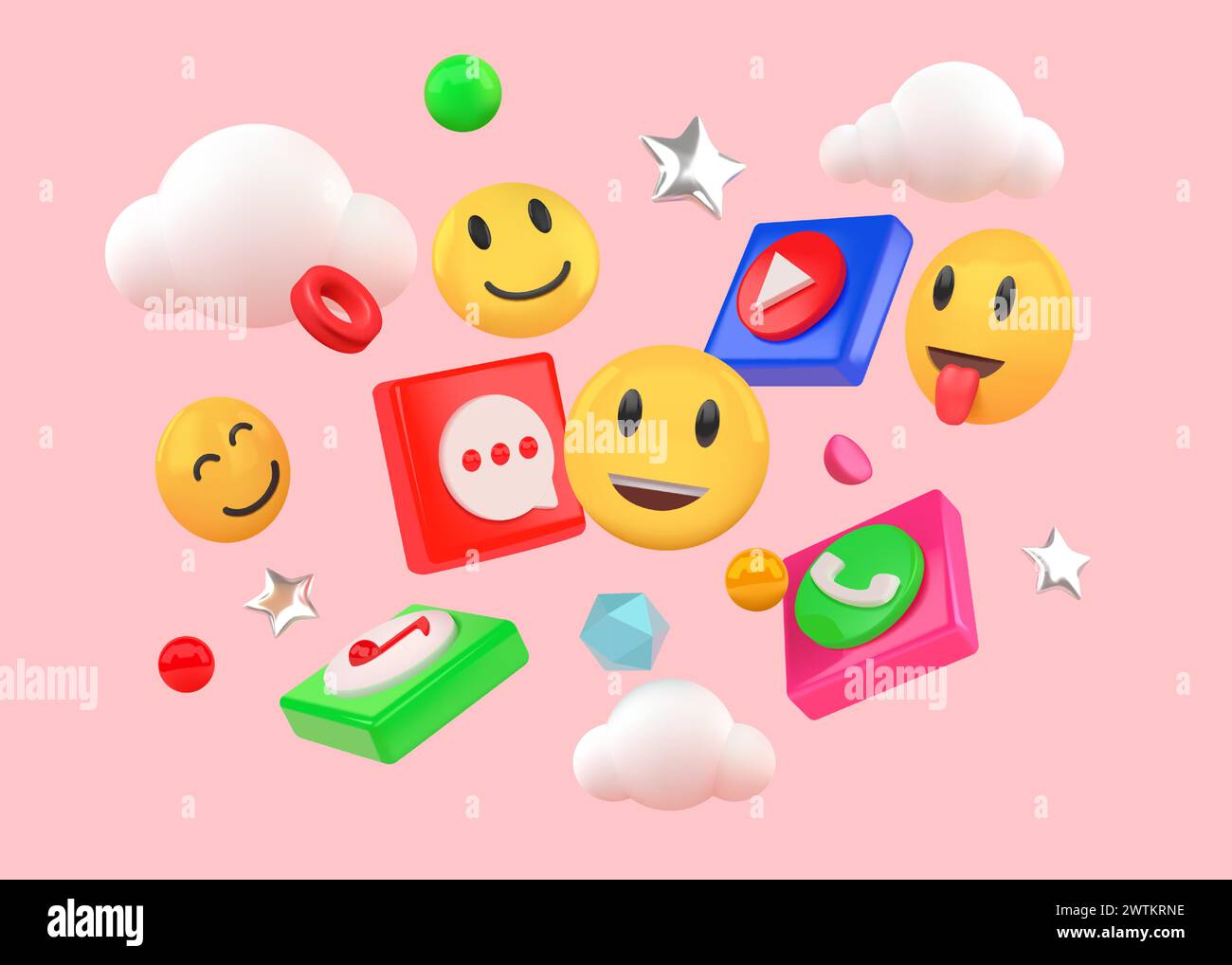 Social media icons. 3d emoji for digital internet phone app, mobile ...