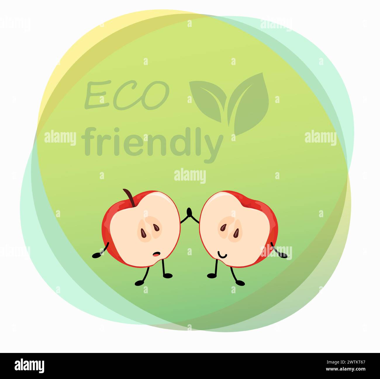 Apple character. Organic fruit. Circle label. Cartoon food mascot with ...