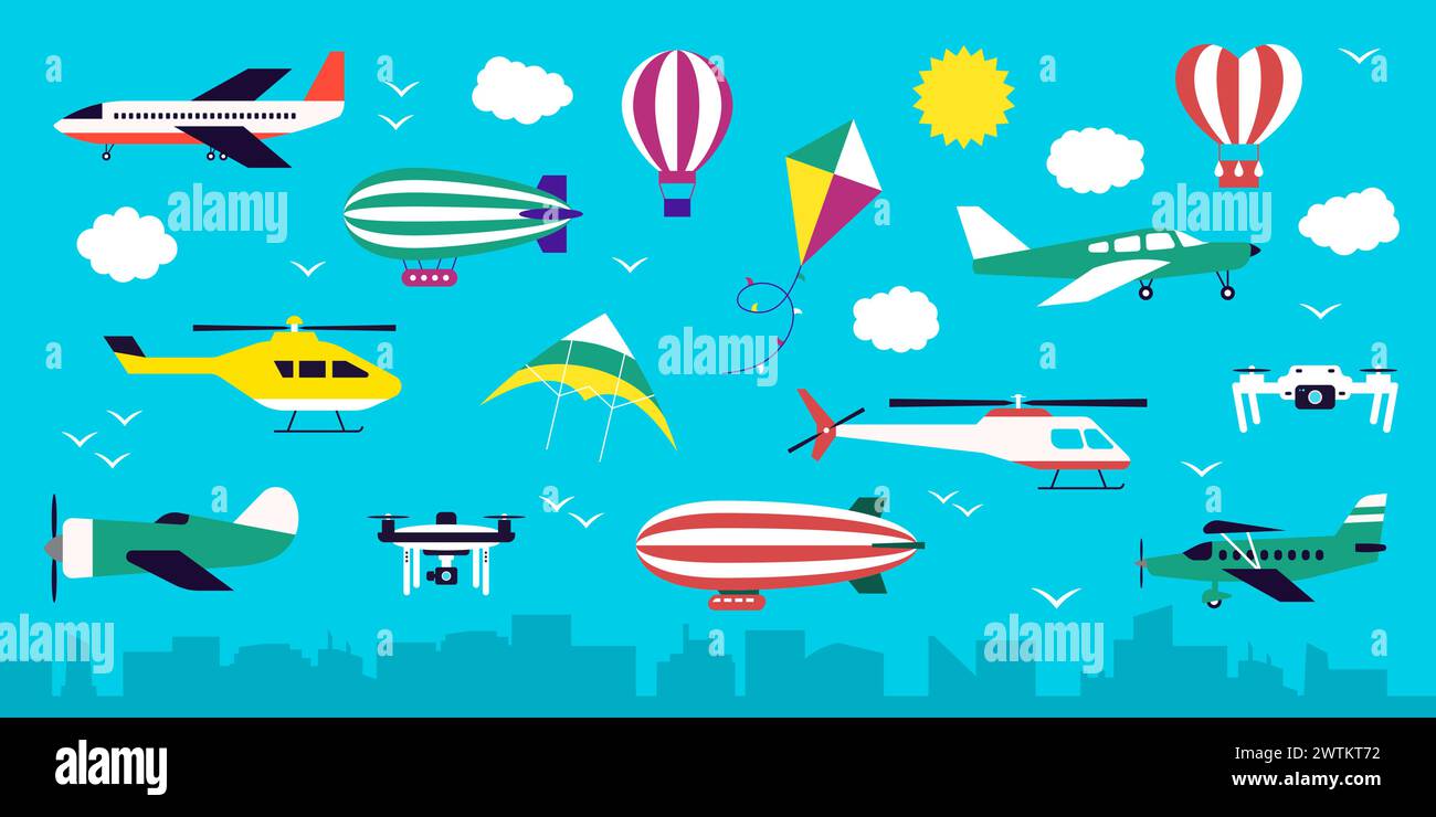 Air plane. Transport in cloud sky. Airplane flight. Helicopter and ...