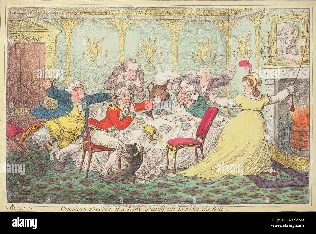 Company shocked at a lady getting up to ring the bell prints, etchings ...