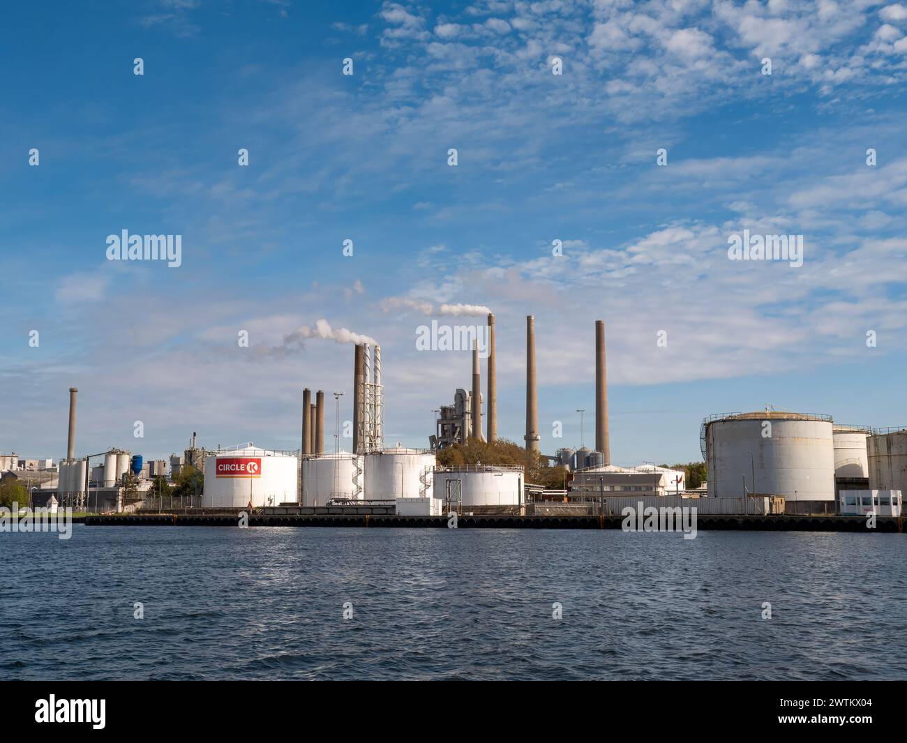 Fuel Storage Tanks And Stacks Of Circle K Oil And Gas Terminal Along Limfjord In Aalborg