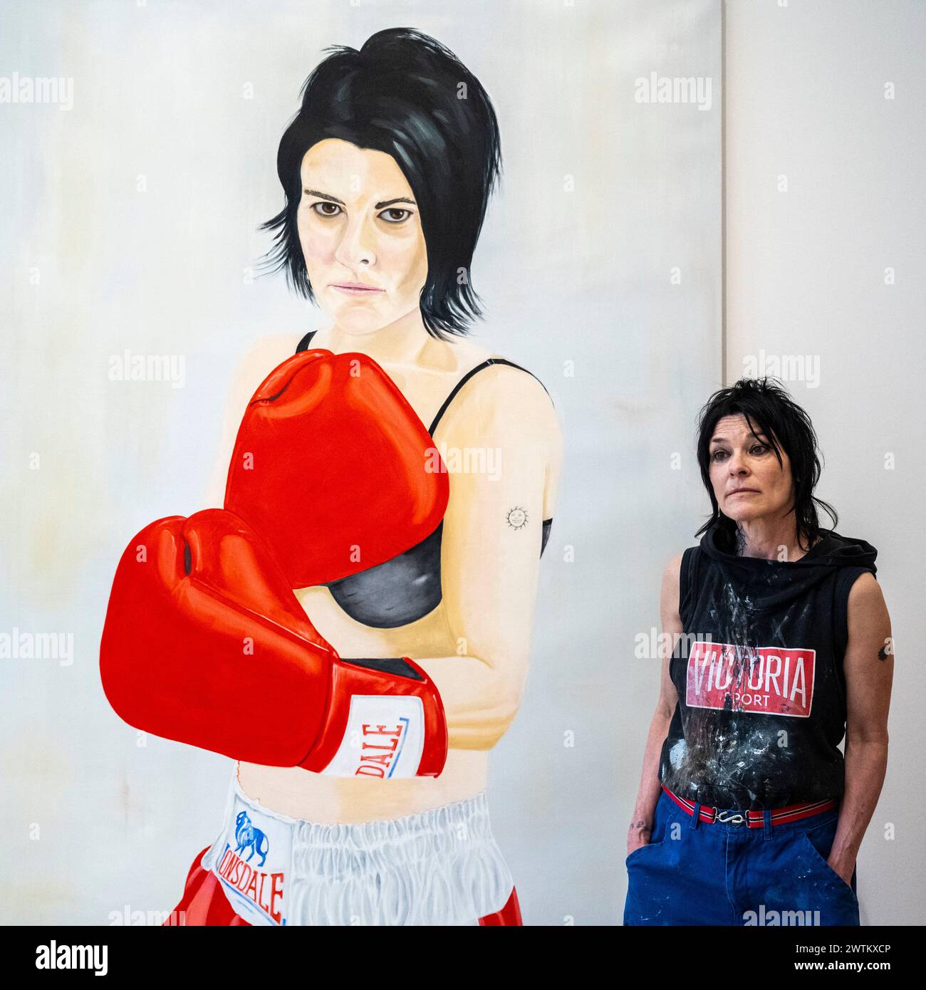 London, UK. 18 March 2024. Artist Sue Webster with her work 'The Next ...