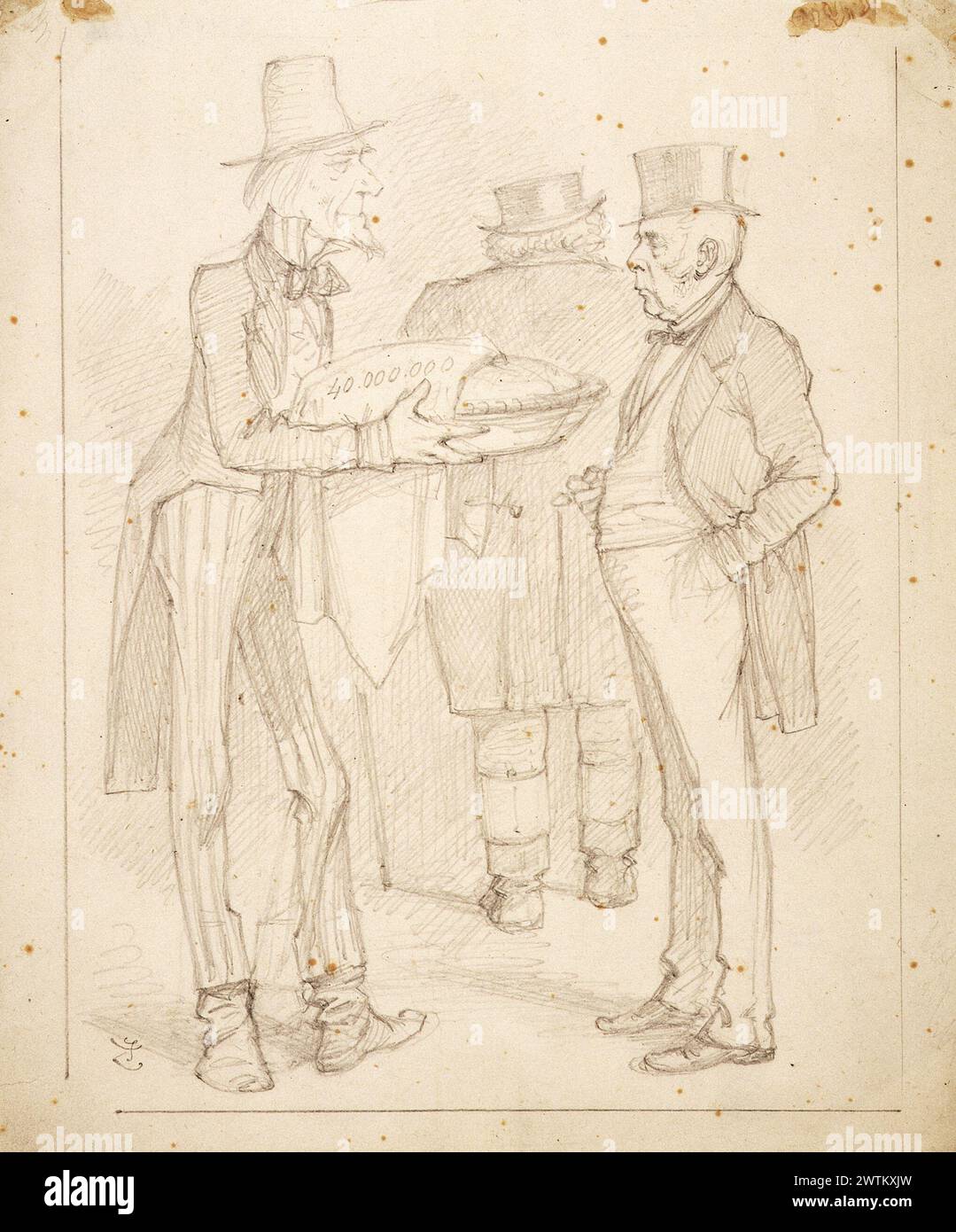 Drawing for "Punch"(Three men and a pie) drawings, works on paper Stock ...