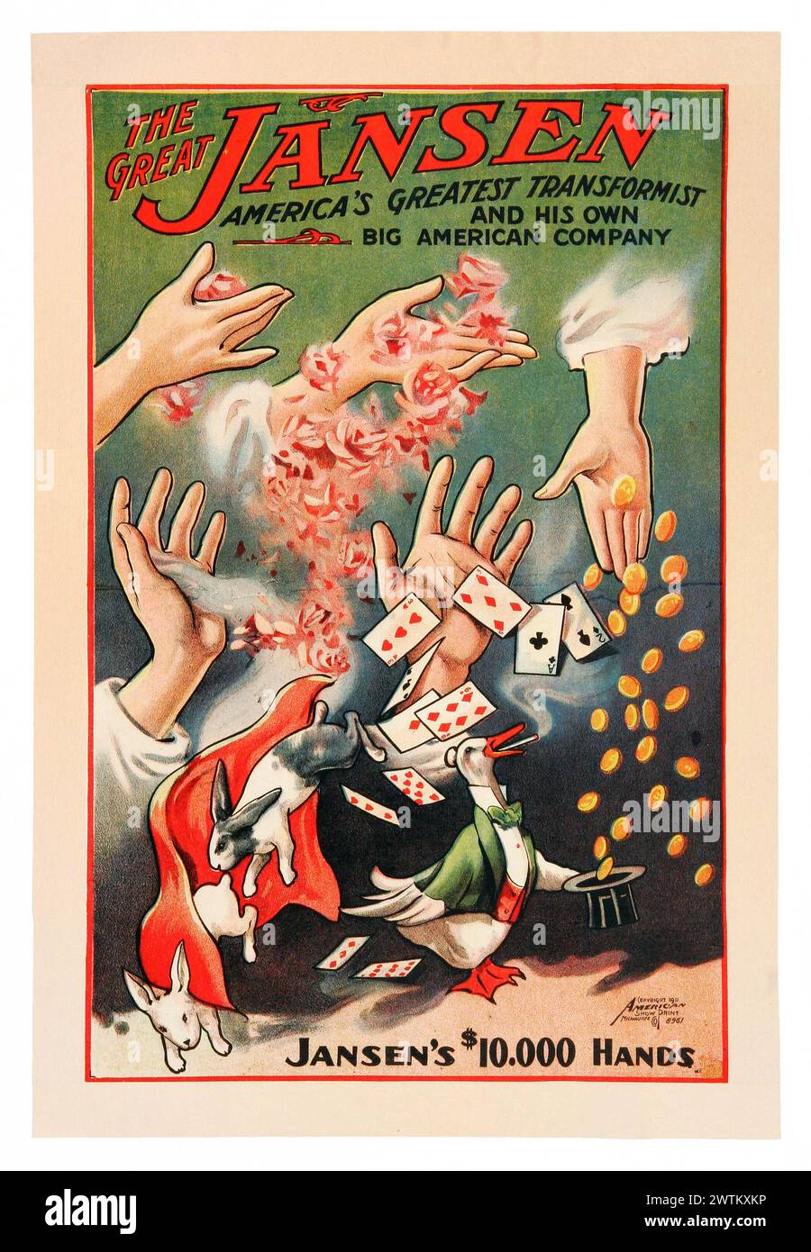 Magic poster - The Great Jansen - Jansen's $ 10,000 Hands Stock Photo ...