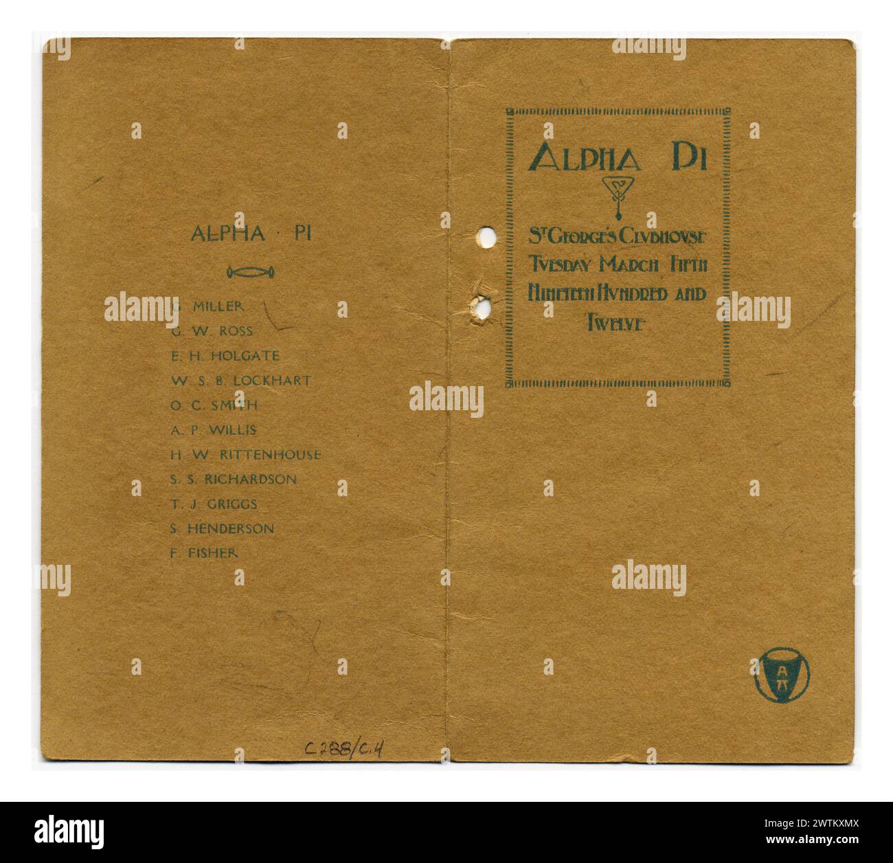 Dance card - Alpha Pi. St. George's Clubhouse Stock Photo - Alamy