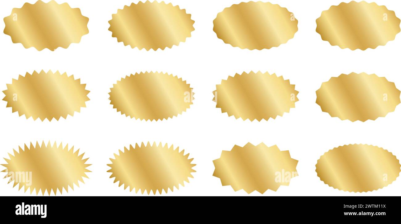 Set of silver and golden oval stickers with wiggle and zigzag borders ...