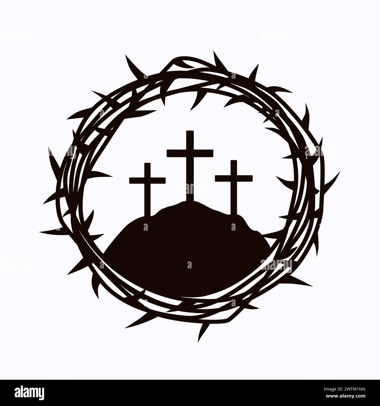 The cross of Jesus Christ, crown of thorns and Calvary. Vector ...
