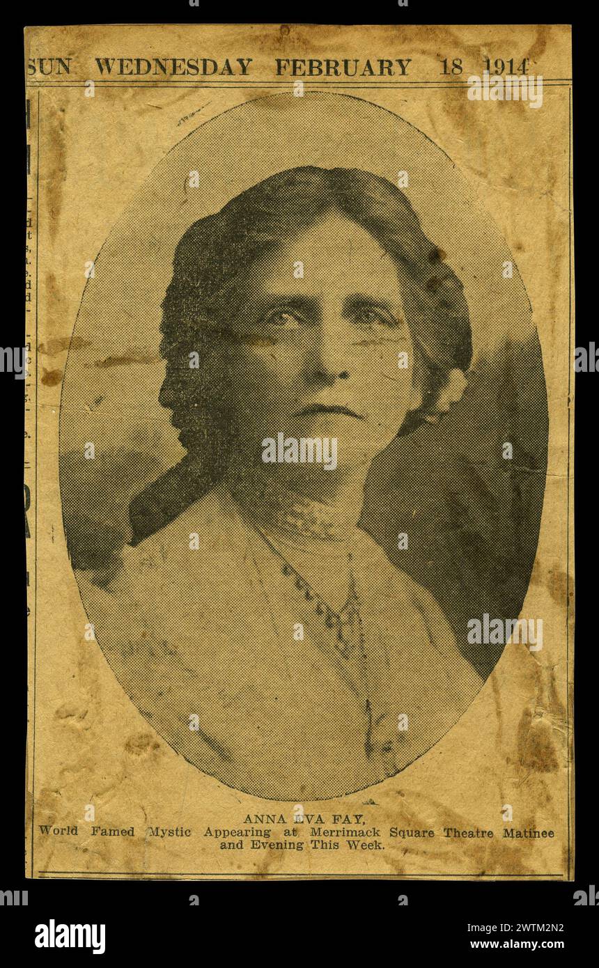 Newspaper clipping - Anna Eva Fay, World Famed Mystic Stock Photo - Alamy