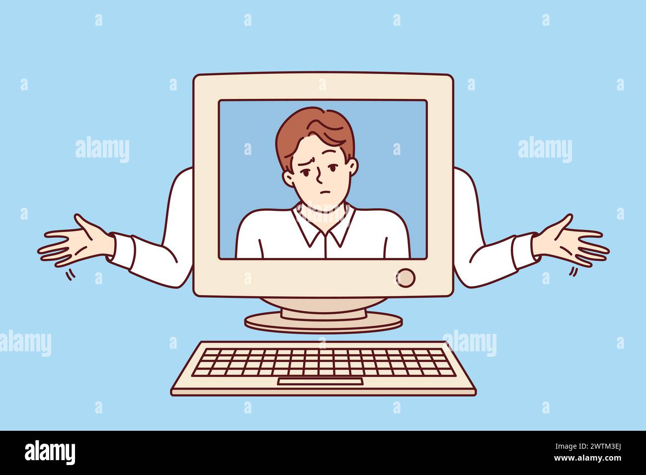 Old computer with disappointed man on screen, as metaphor for PC ...