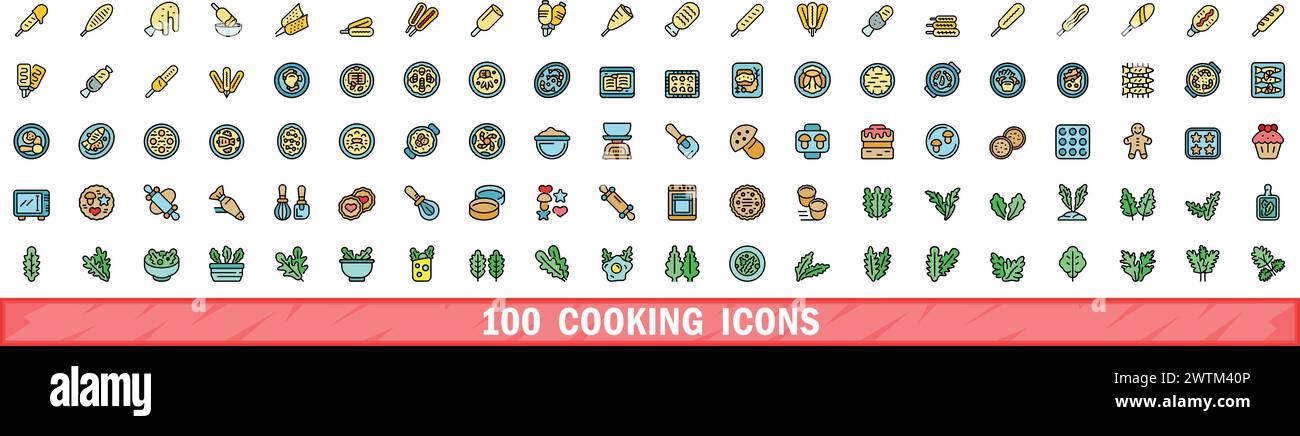100 cooking icons set. Color line set of cooking vector icons thin line ...