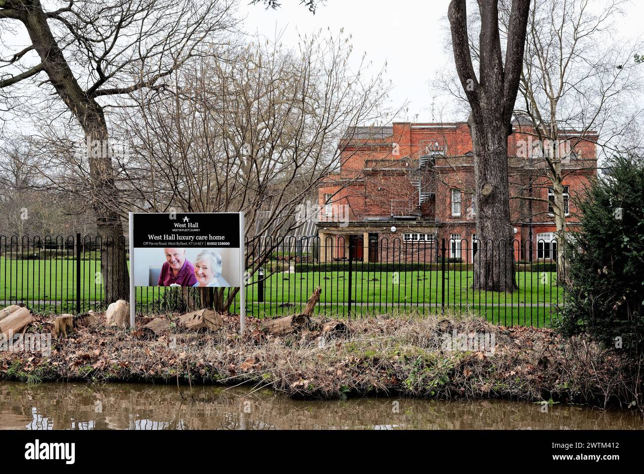 Exterior of West Hall luxury care home by the banks of the River Wey ...