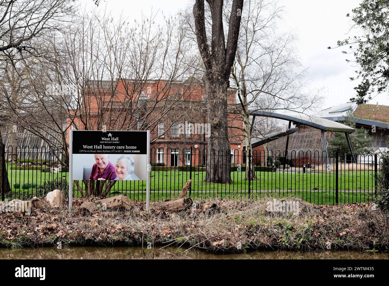 Exterior of West Hall luxury care home by the banks of the River Wey ...