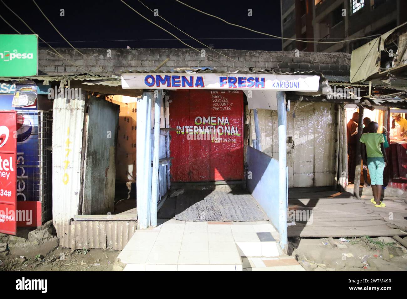 A view of the empty streets and business stalls in Kibera Slum. Kibera ...