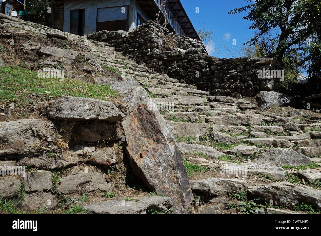 Natural landscape of Tribal Nepali village among green mountain range ...