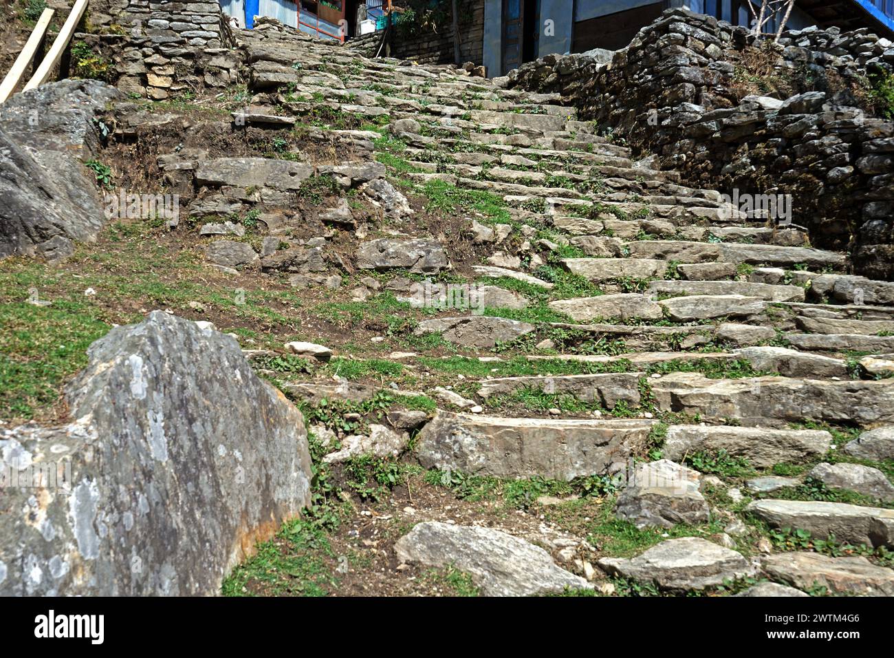 Natural landscape of Tribal Nepali village among green mountain range ...