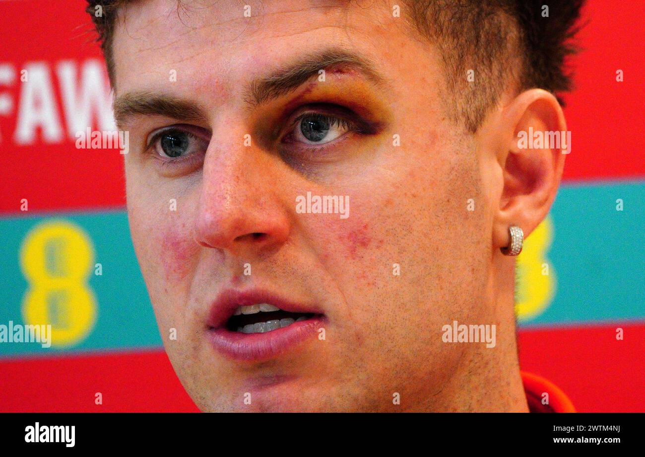 Wales' Joe Rodon during a press conference at St. Fagans National ...