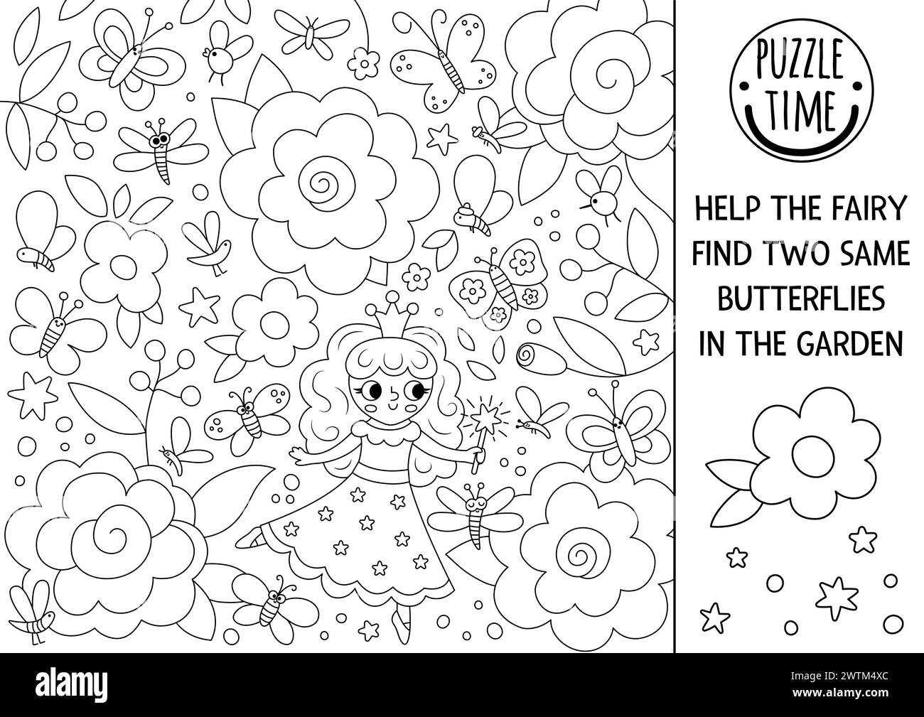 Help the fairy find two same butterflies in the garden. Fairytale ...