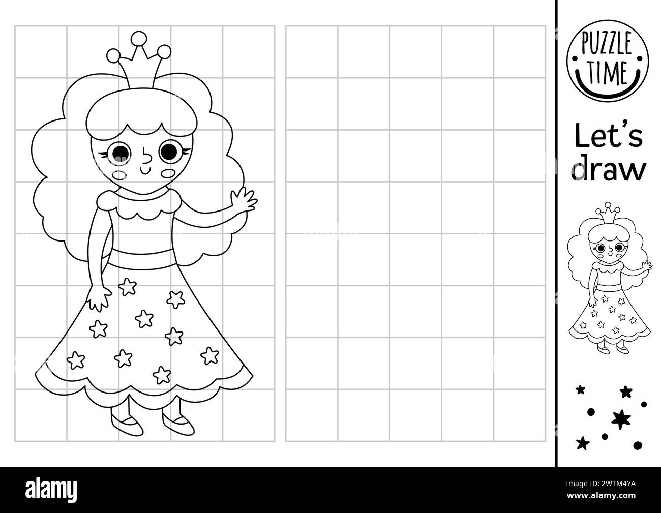 Draw the fairy. Vector Fairytale drawing practice worksheet with cute ...