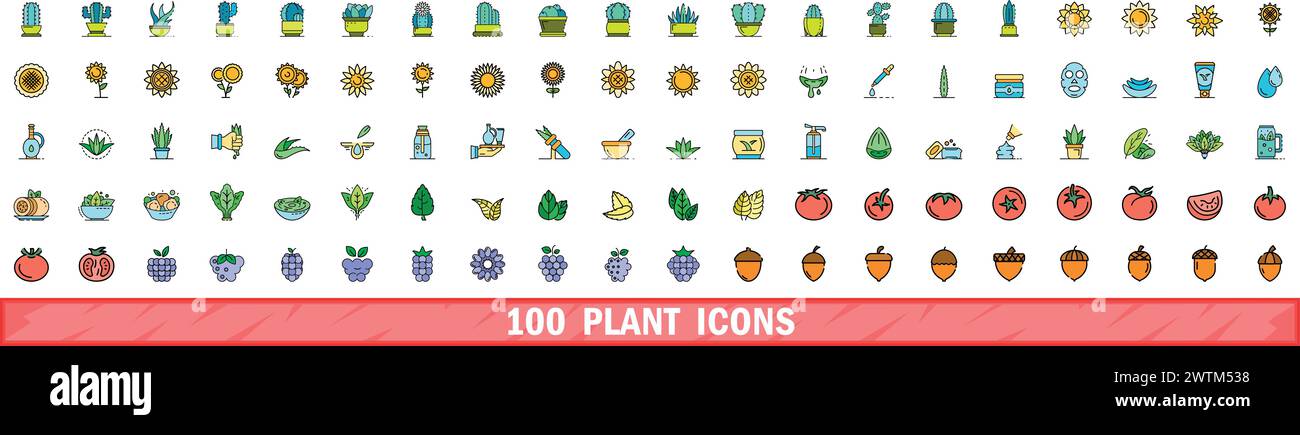 100 plant icons set. Color line set of plant vector icons thin line ...