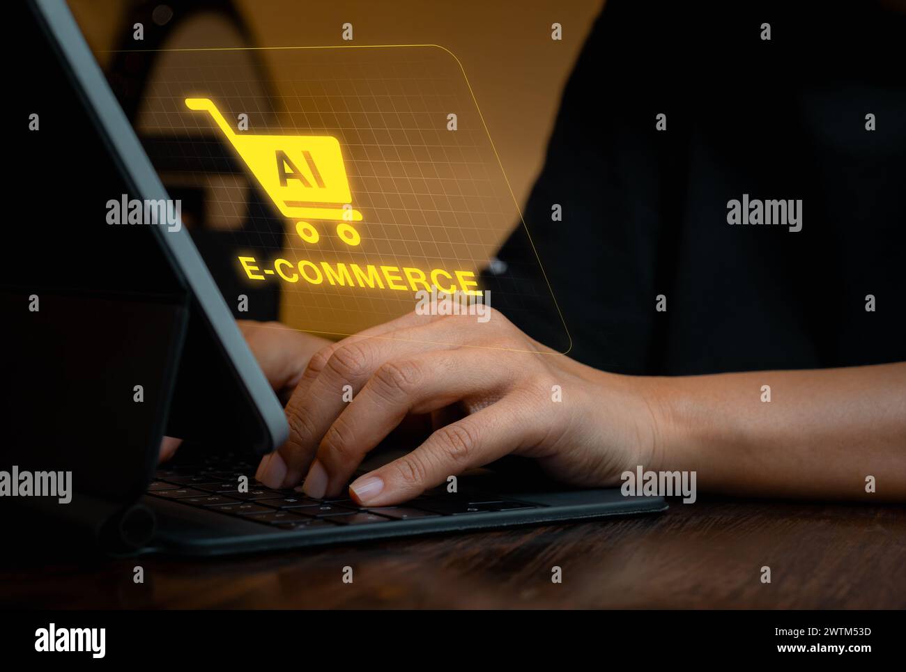 AI E-commerce concept. Artificial intelligence service support tools for ecommerce marketing ...