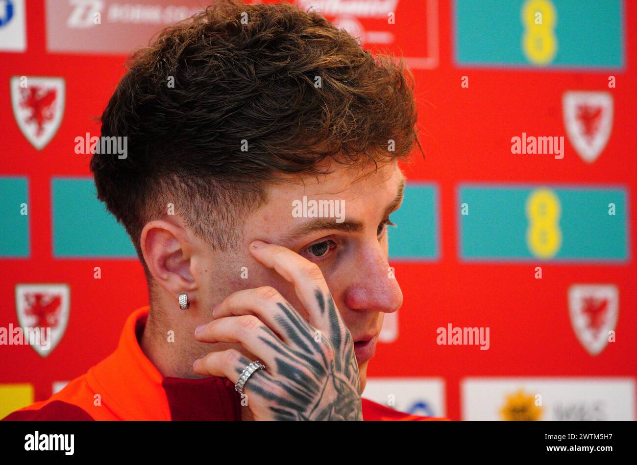 Wales' Joe Rodon during a press conference at St. Fagans National ...