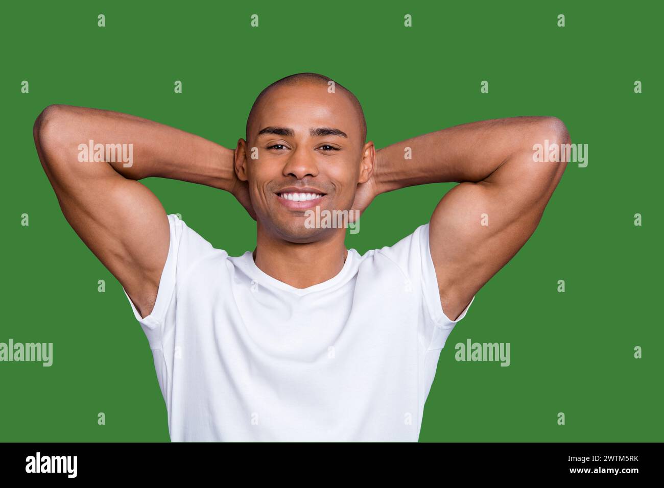 Close up photo relaxed strong healthy masculine dark skin he him his ...