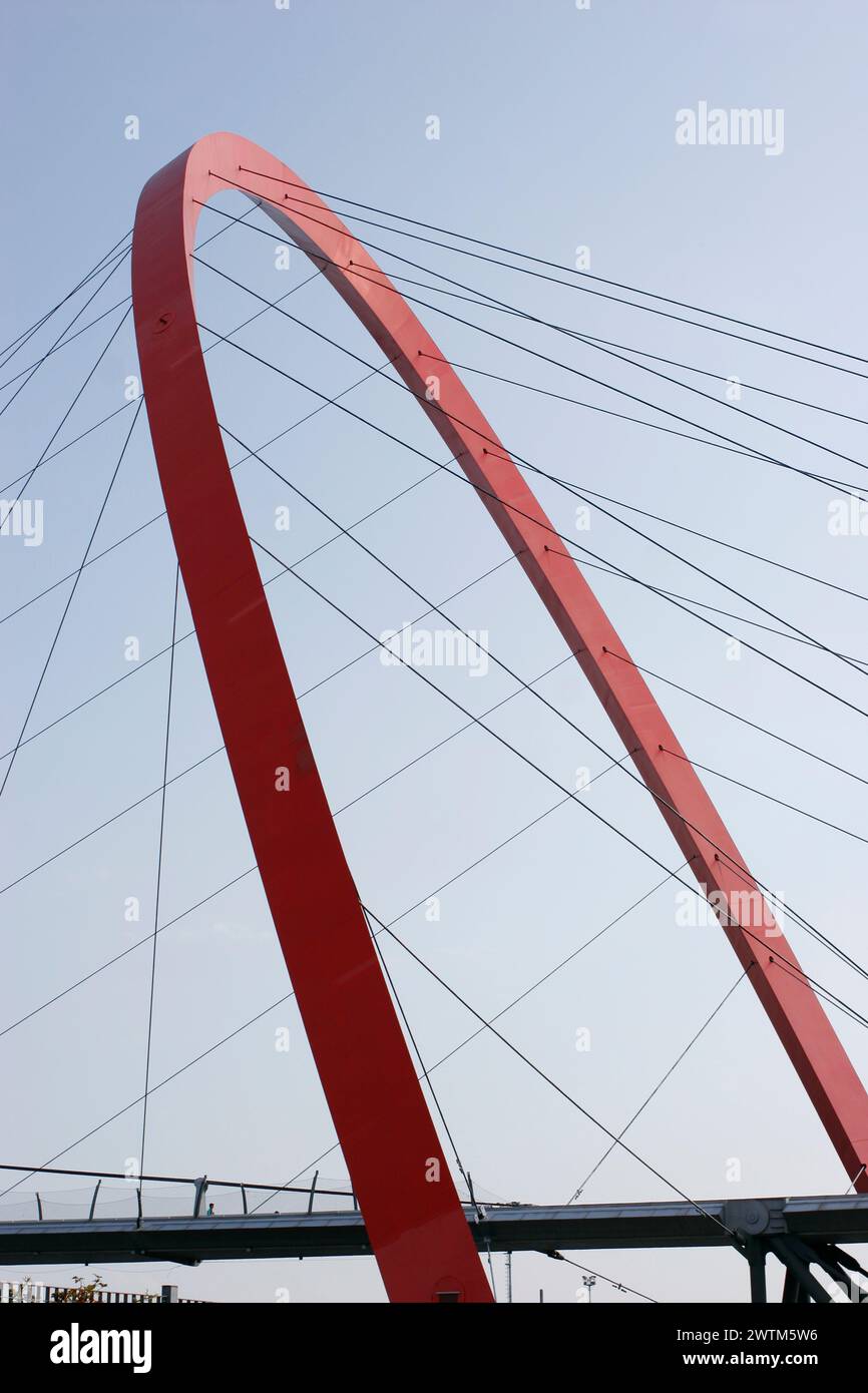 Turin, view of the red olympic arch in the Lingotto district, above the ...
