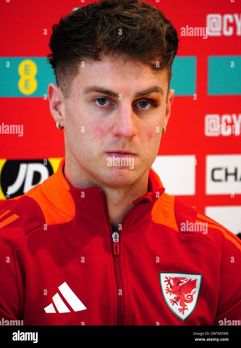 Wales' Joe Rodon during a press conference at St. Fagans National ...