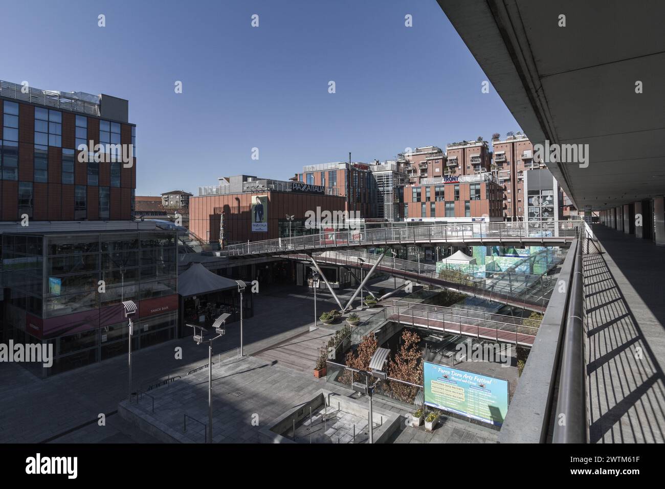 Top view of a shopping center with pedestrian streets, square and ...