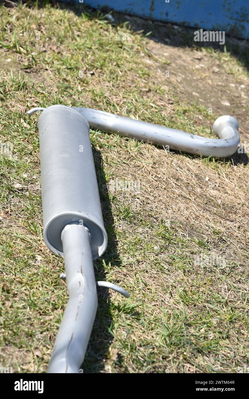 New Iron exhaust pipe car resonator Stock Photo - Alamy