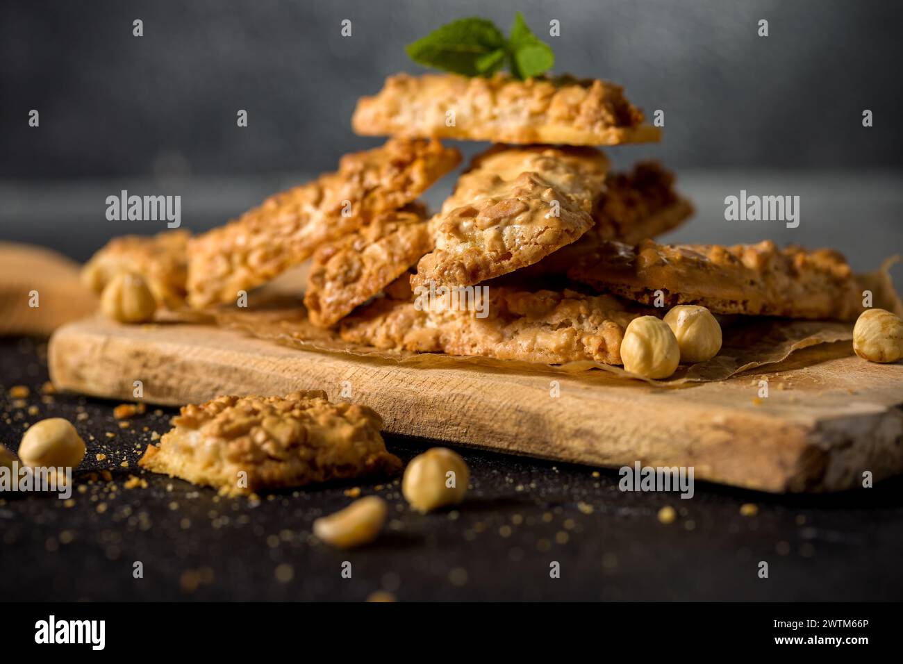 Cookies with hazelnuts. Crispy cookies of a rectangular shape with nuts ...