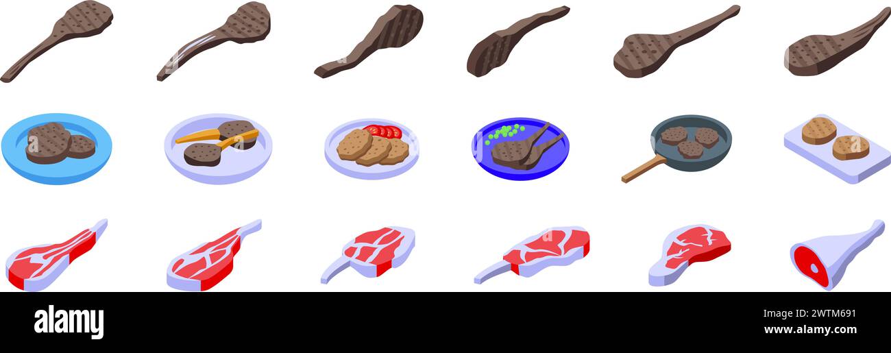 Lamb chop icons set isometric vector. Meat product. Ingredient meal ...