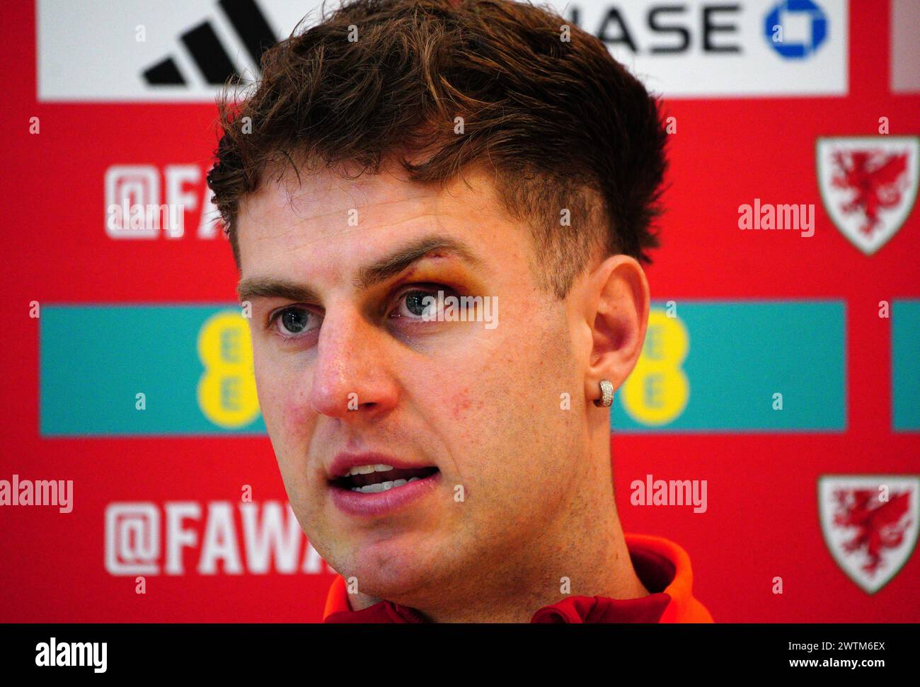 Wales' Joe Rodon during a press conference at St. Fagans National ...