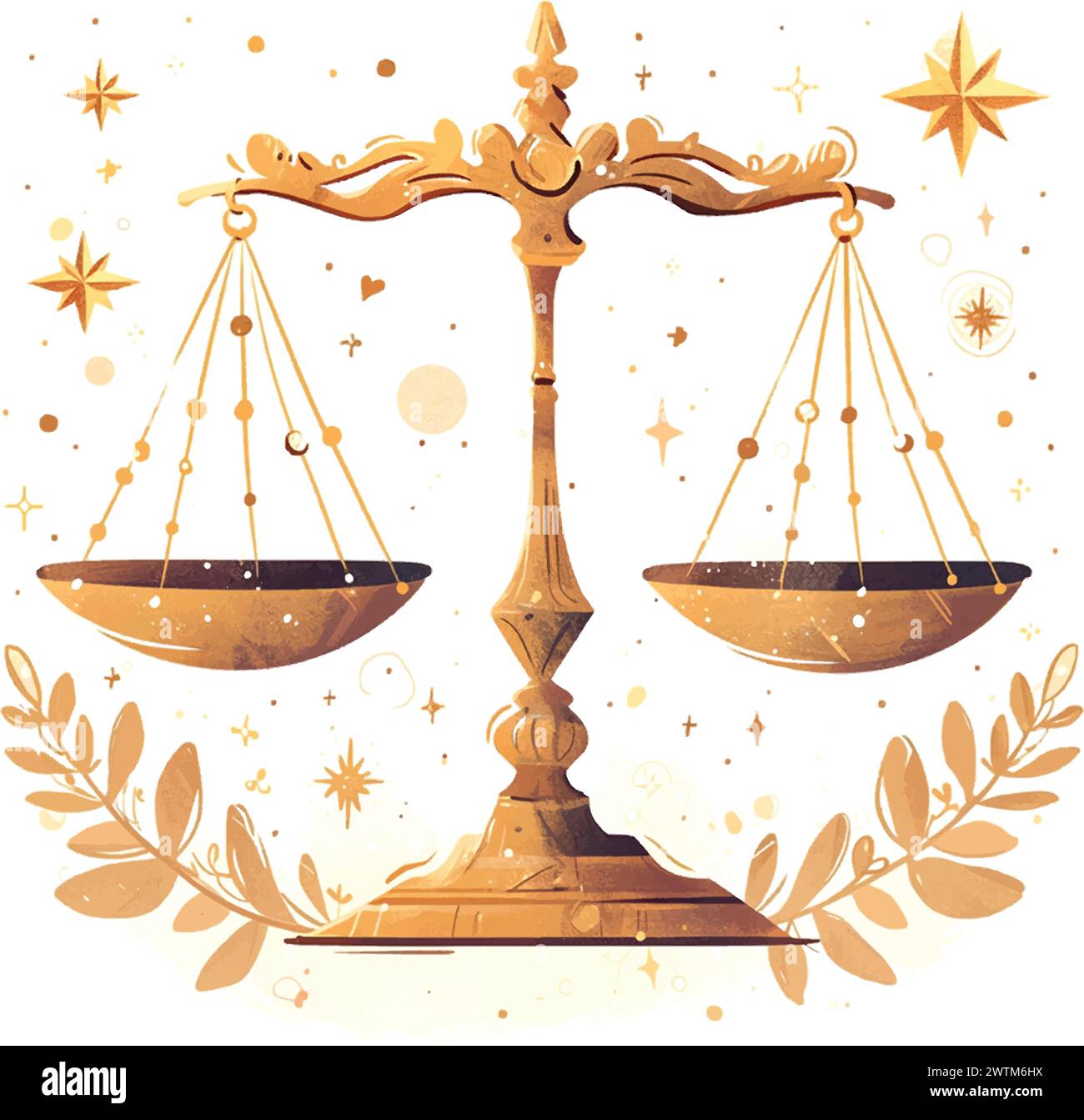 zodiac sign Libra with golden stars illustration on white background ...