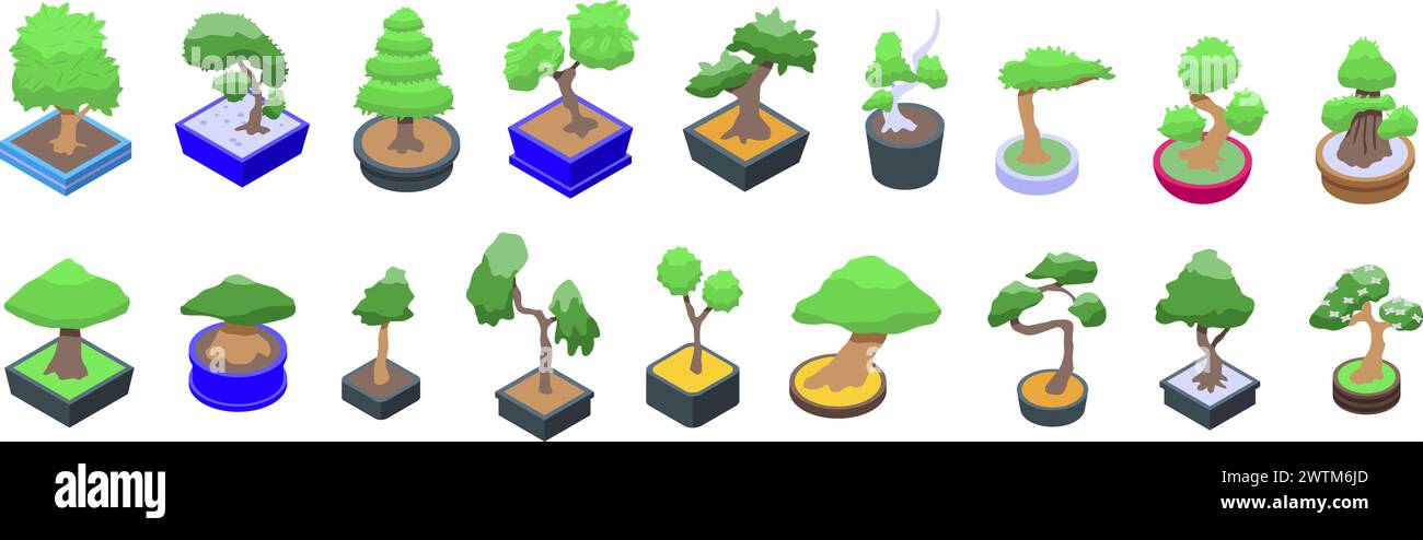 Bonsai tree icons set isometric vector. Japan leaf plant Stock Vector ...