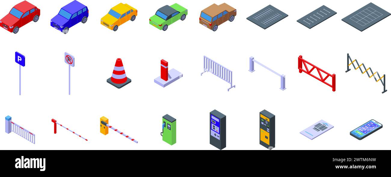 Underground parking lot icons set isometric vector. Urban garage. City ...